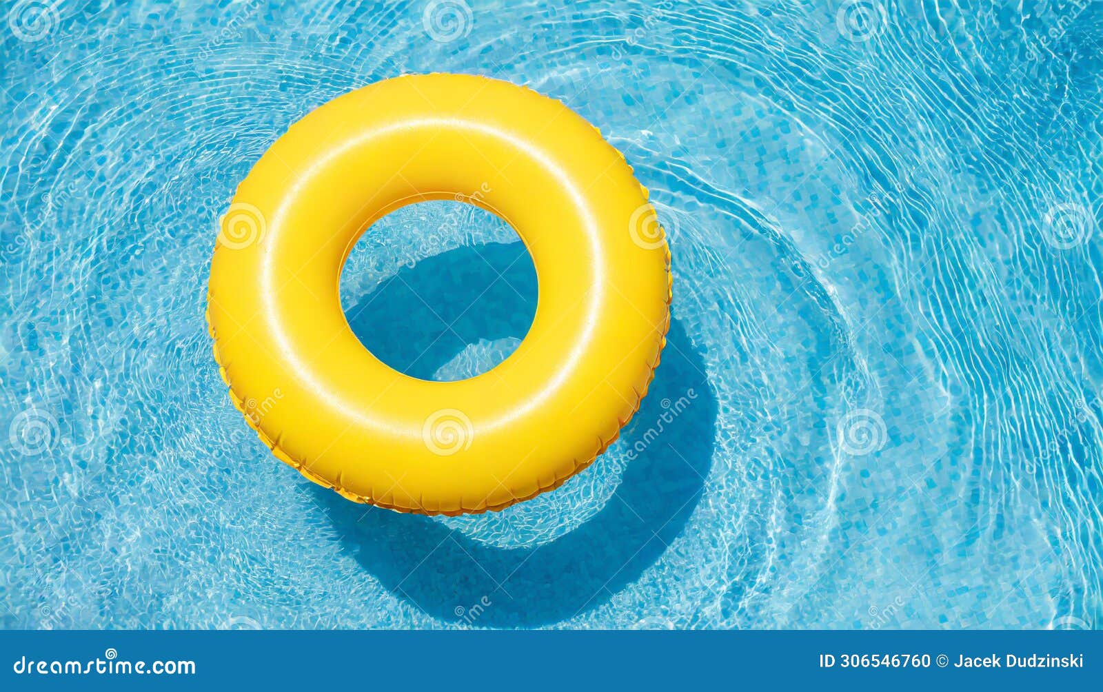 Yellow Swimming Pool Ring Float in Blue Water. Concept Summer ...