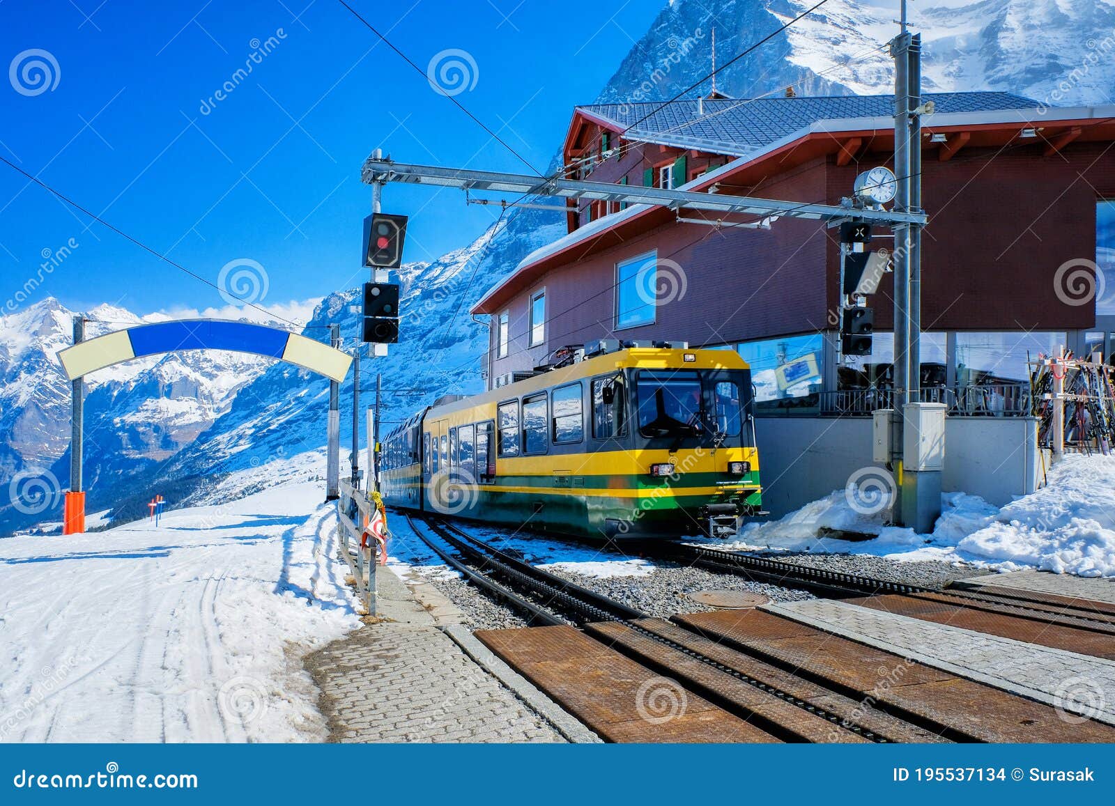 A Yellow Swiss Train in Station, Switzerland Stock Photo - Image of ...