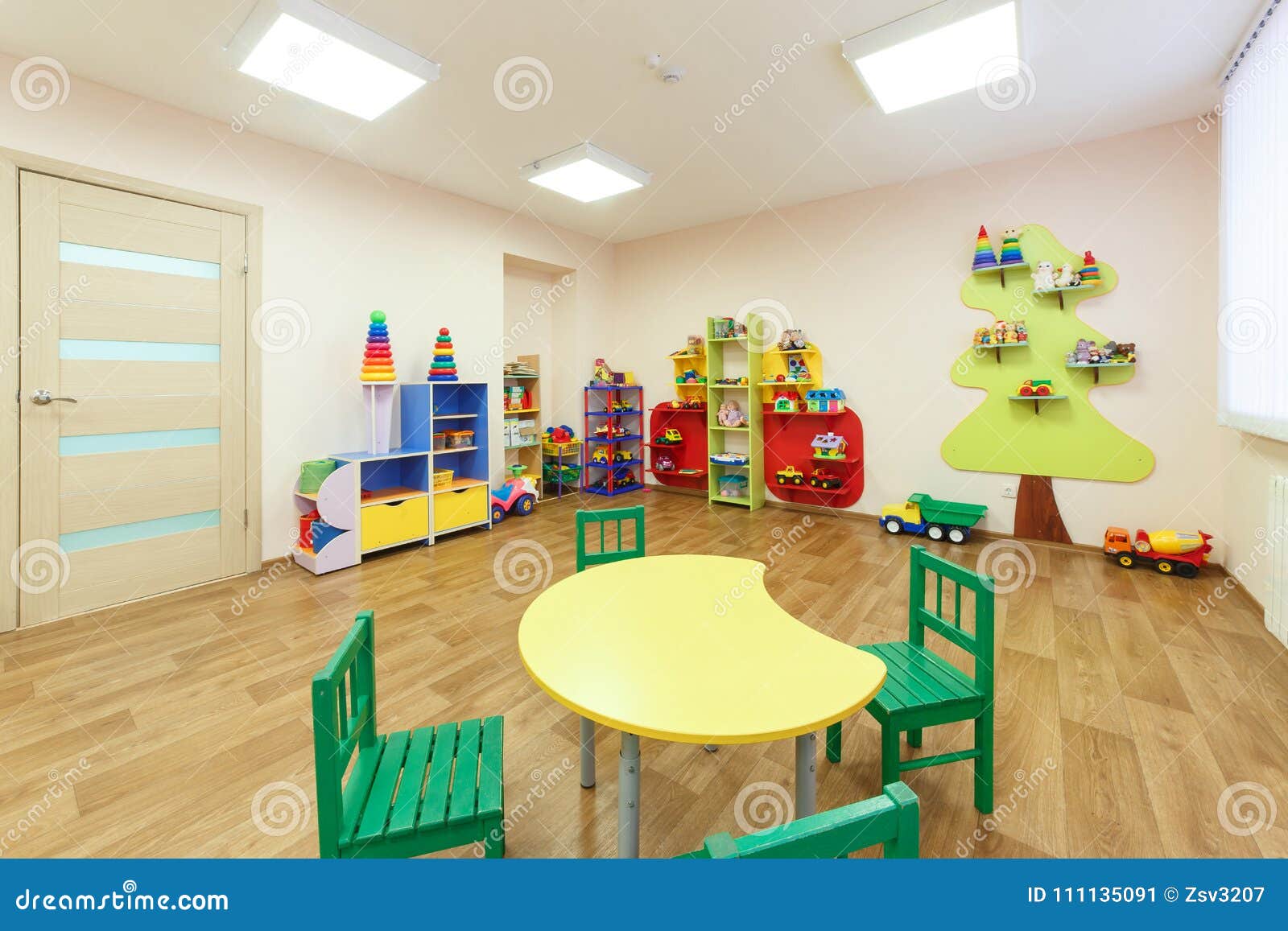 Yellow Table for Classes with Children and Light Pink Colored Game Room ...