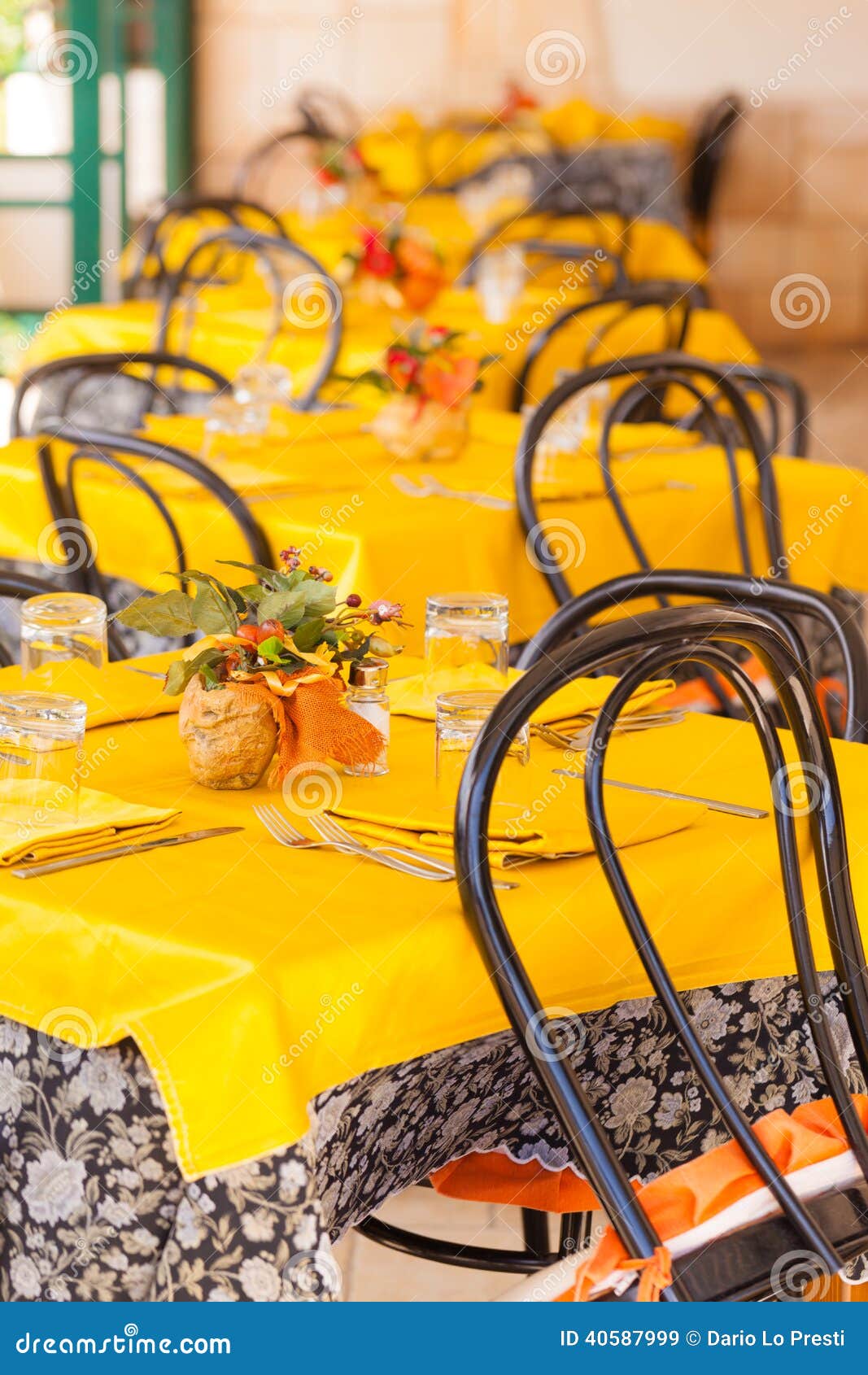 Yellow tables stock image. Image of interior, dinner - 40587999