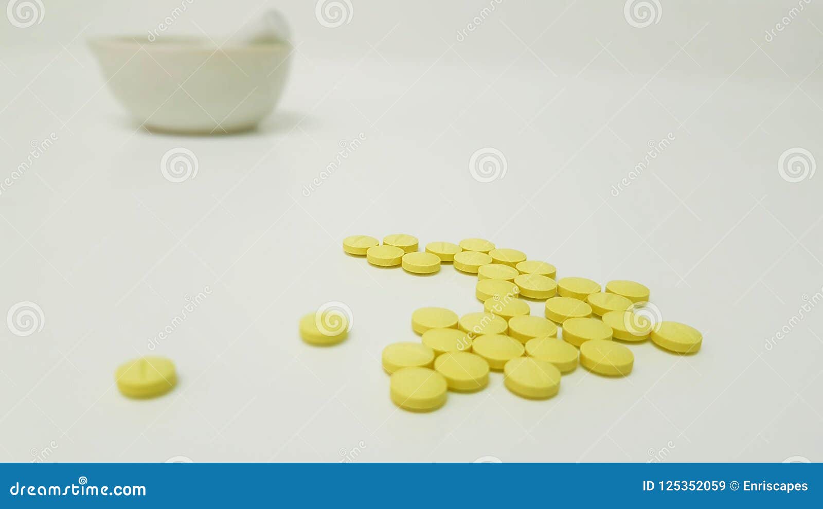 Yellow tablets compounding stock image. Image of preparation - 125352059
