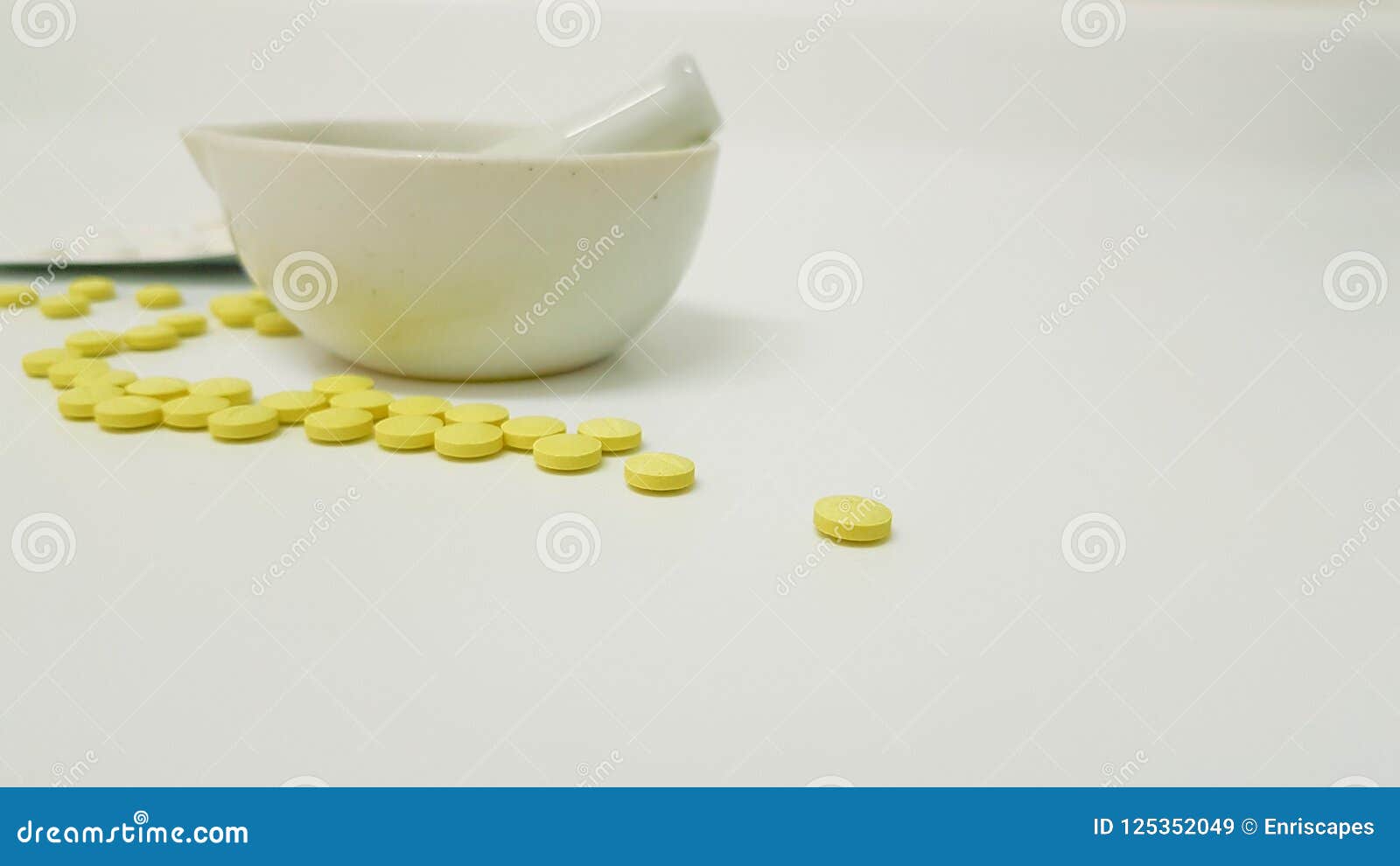 Yellow tablets compounding stock image. Image of preparation - 125352049