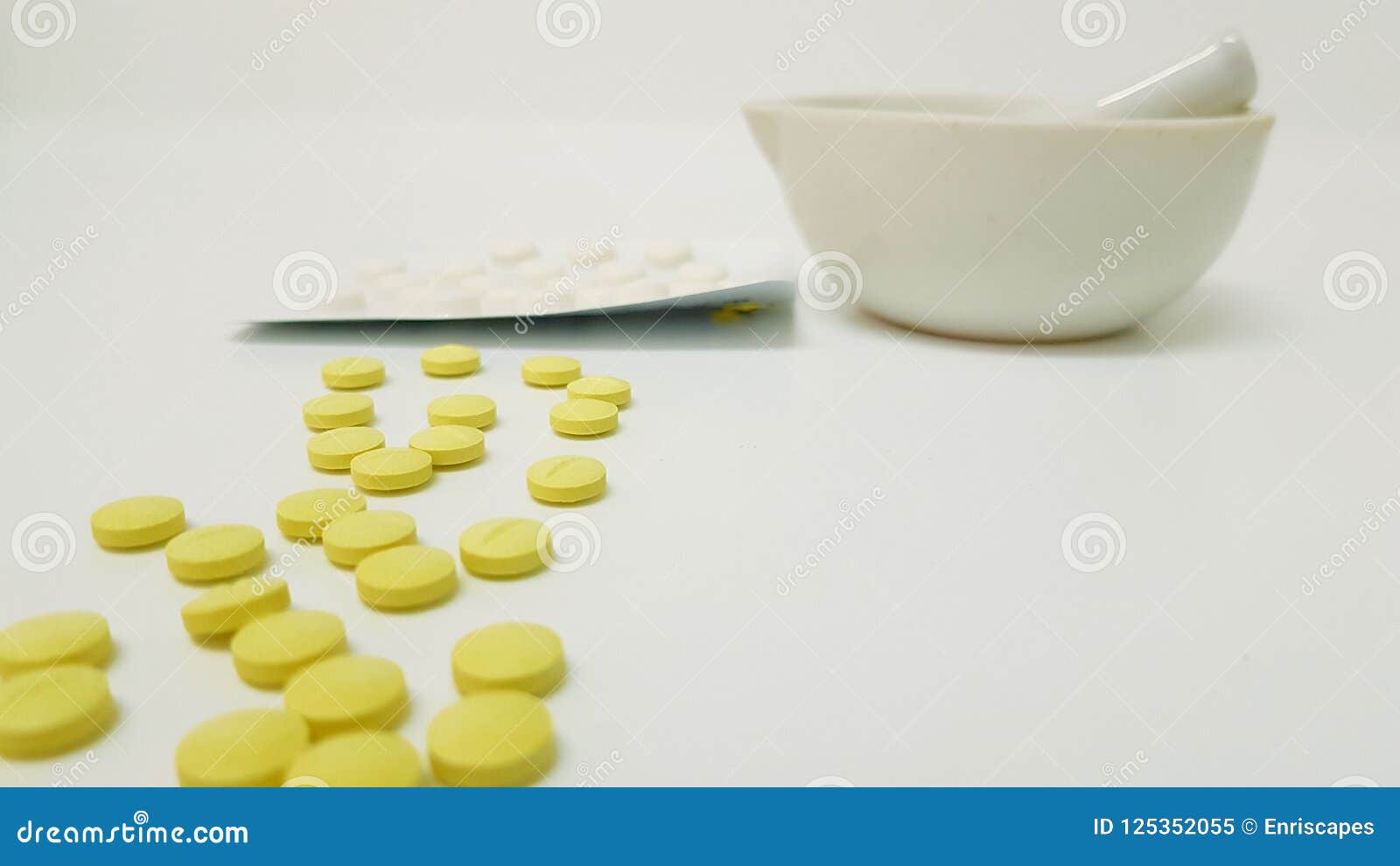 Yellow tablets compounding stock image. Image of tablets - 125352055