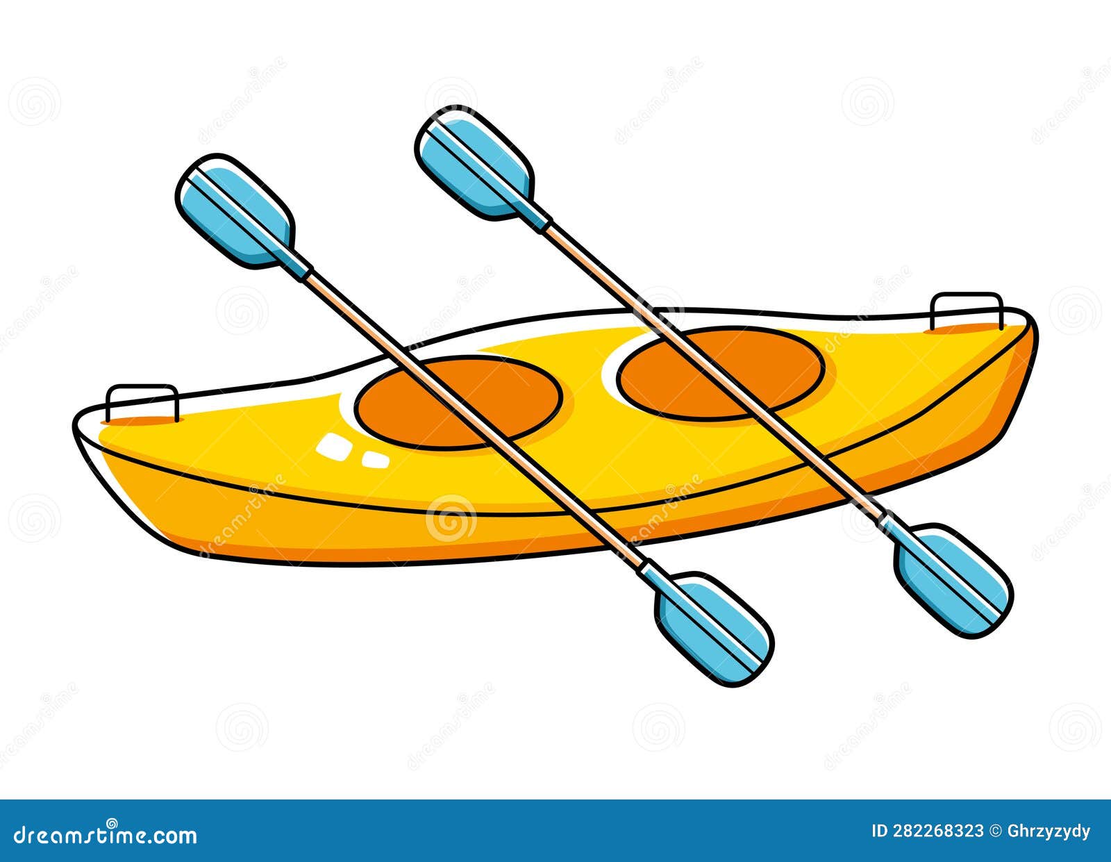 Yellow Tandem Kayak and Two Paddles Stock Vector - Illustration of ...