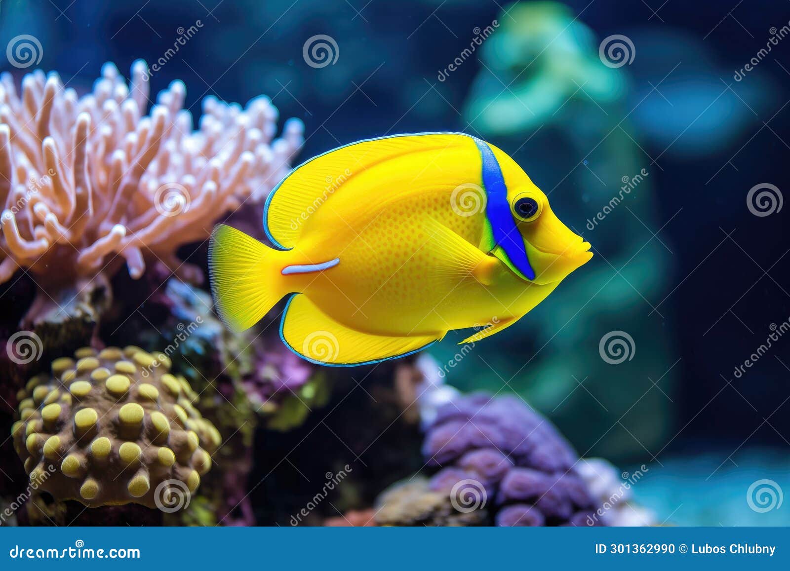 Yellow Tang Fish on Coral Reef Stock Illustration - Illustration of ...