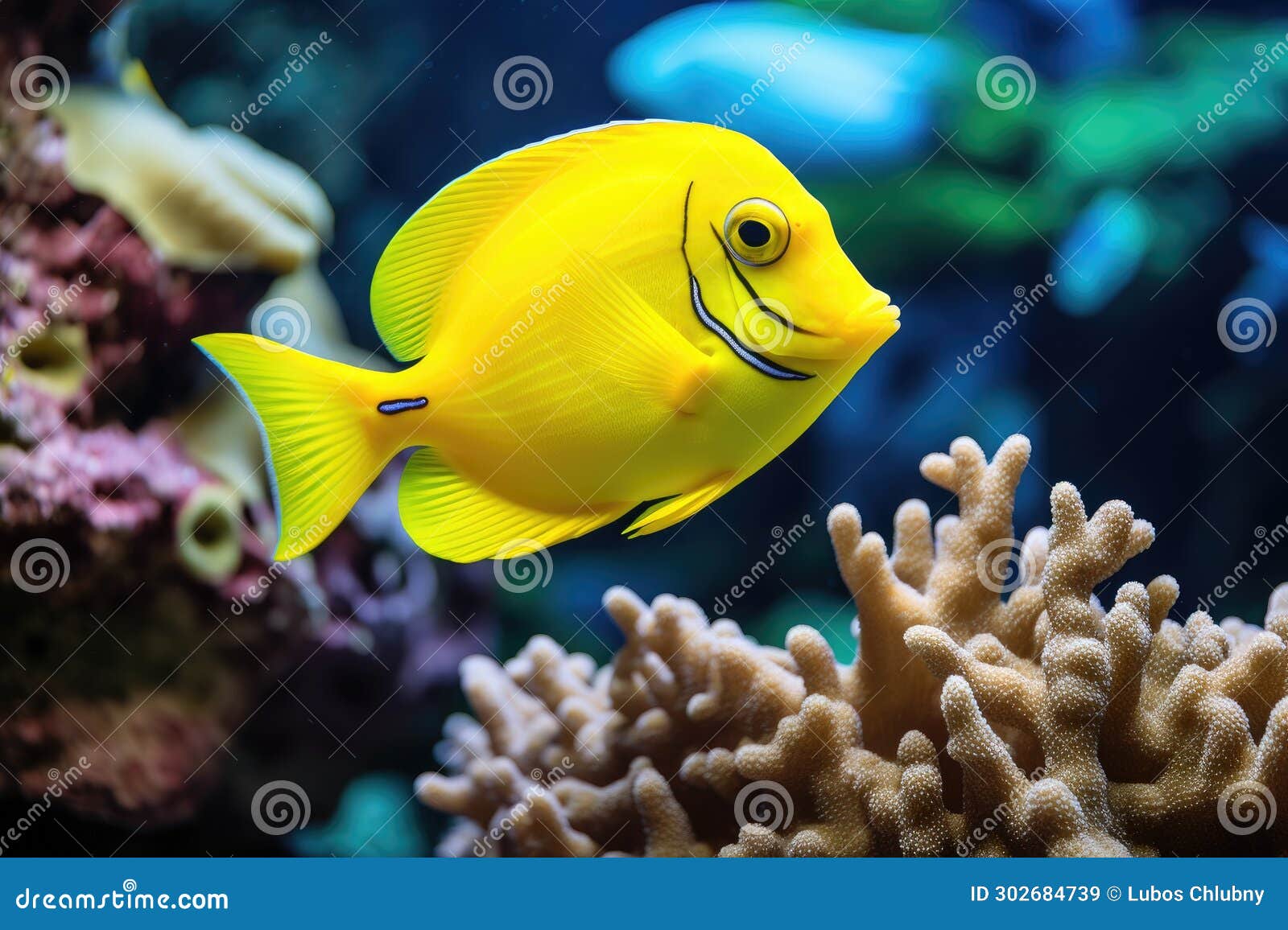 Yellow Tang Fish on Coral Reef Stock Illustration - Illustration of ...