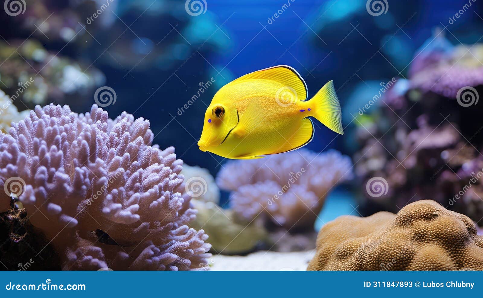 Yellow Tang Fish on Coral Reef Stock Illustration - Illustration of ...