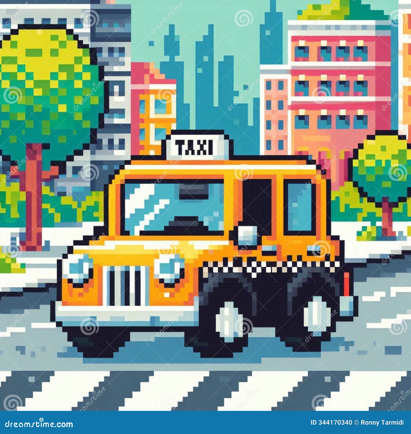 Yellow taxi car, pixel art stock illustration. Illustration of diagram ...