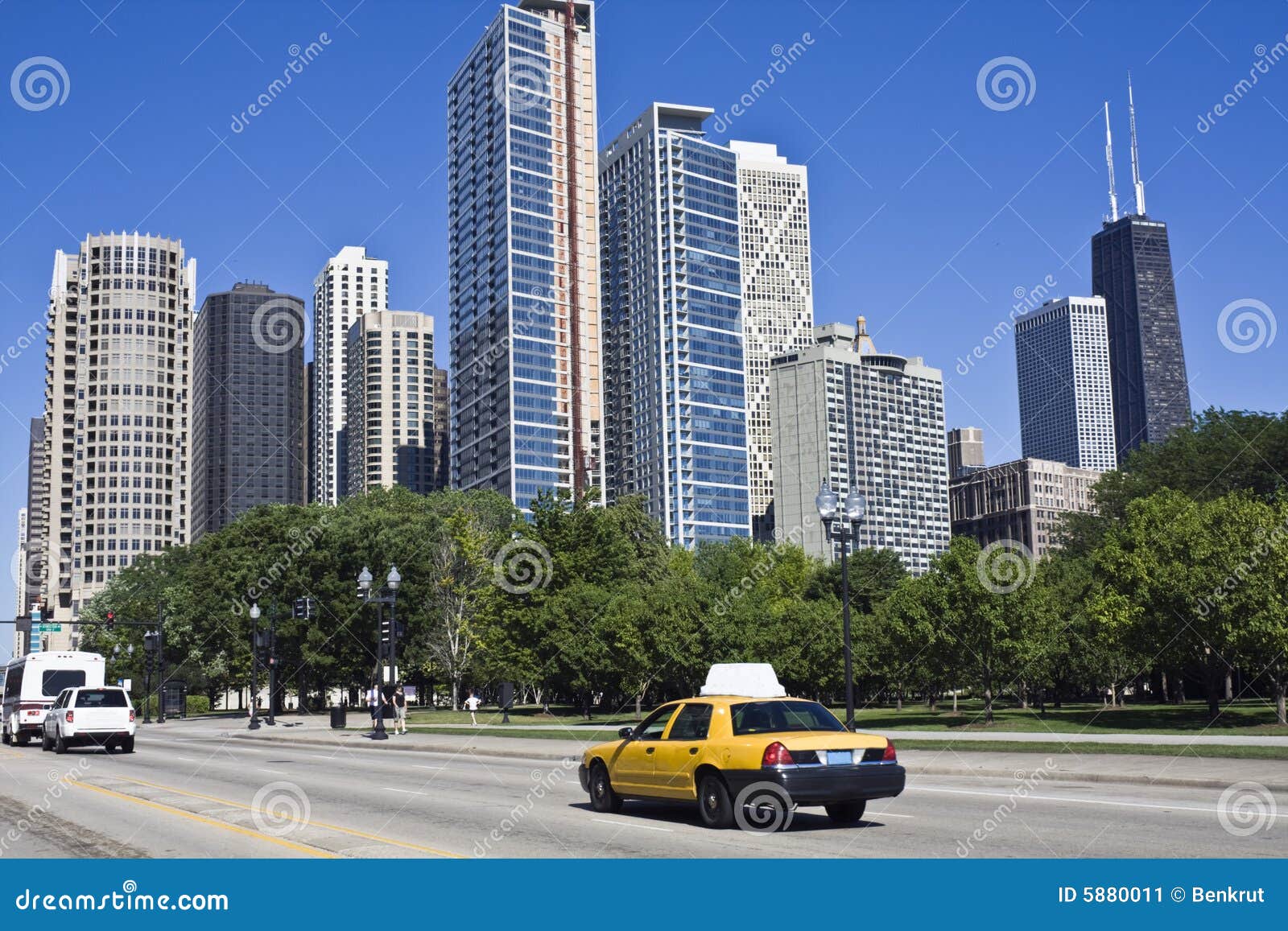 Yellow Taxi in Downtown Chicago Stock Image - Image of scenics ...