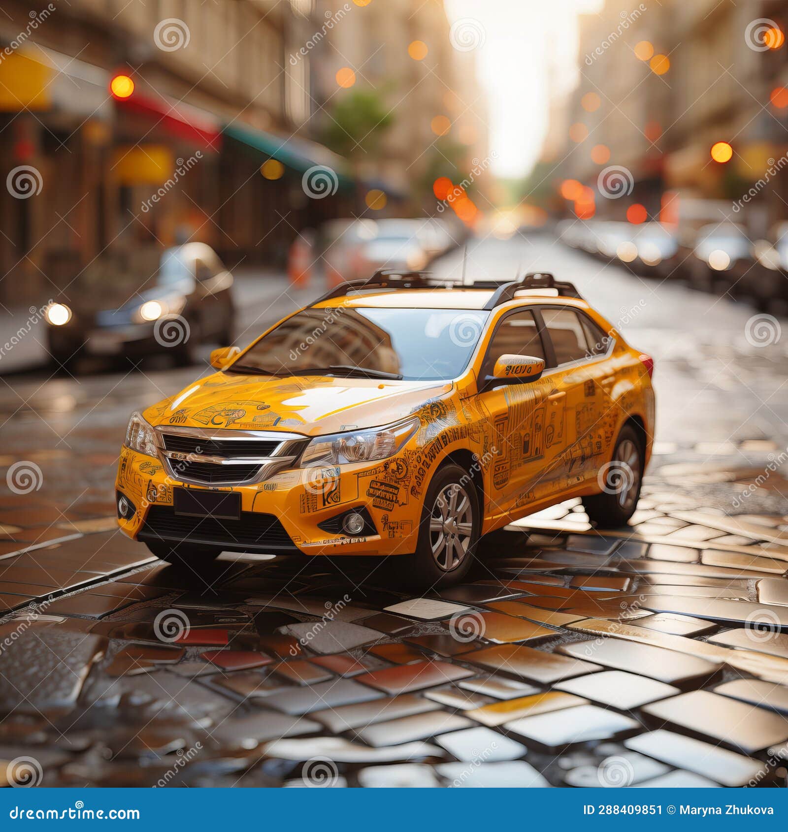 A Yellow Taxi Rides On A Geolocation Map With The JPS Function. Royalty ...