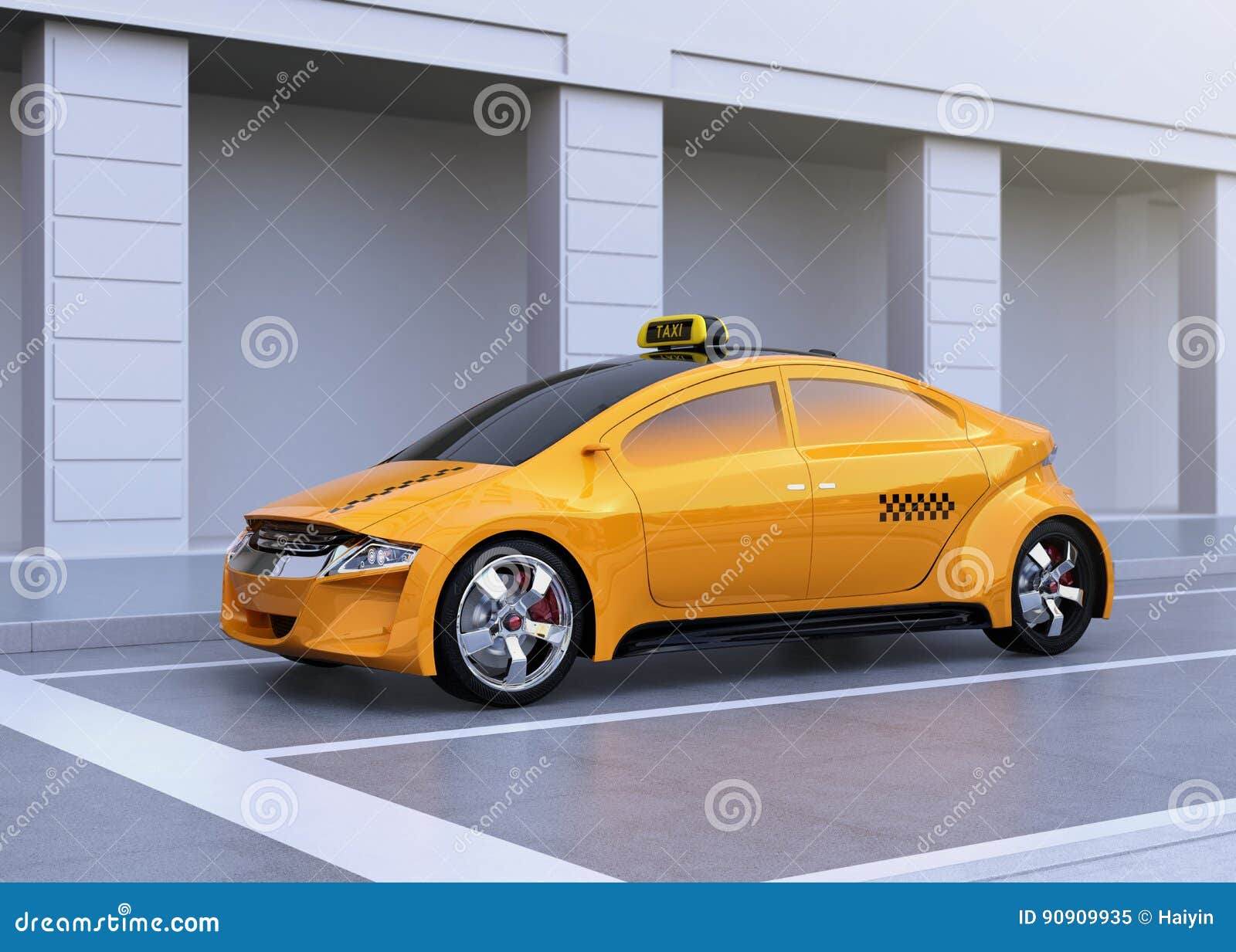 Yellow Taxi Stopped at the Stop Line Stock Illustration - Illustration ...