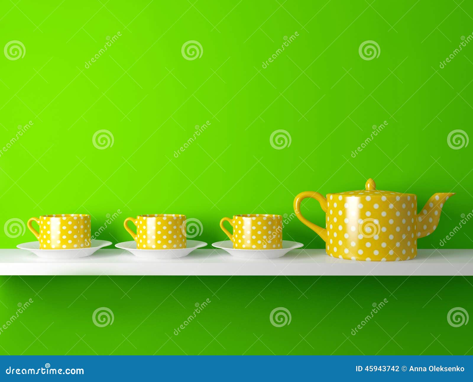 Yellow teapot and cups. stock illustration. Illustration of home - 45943742