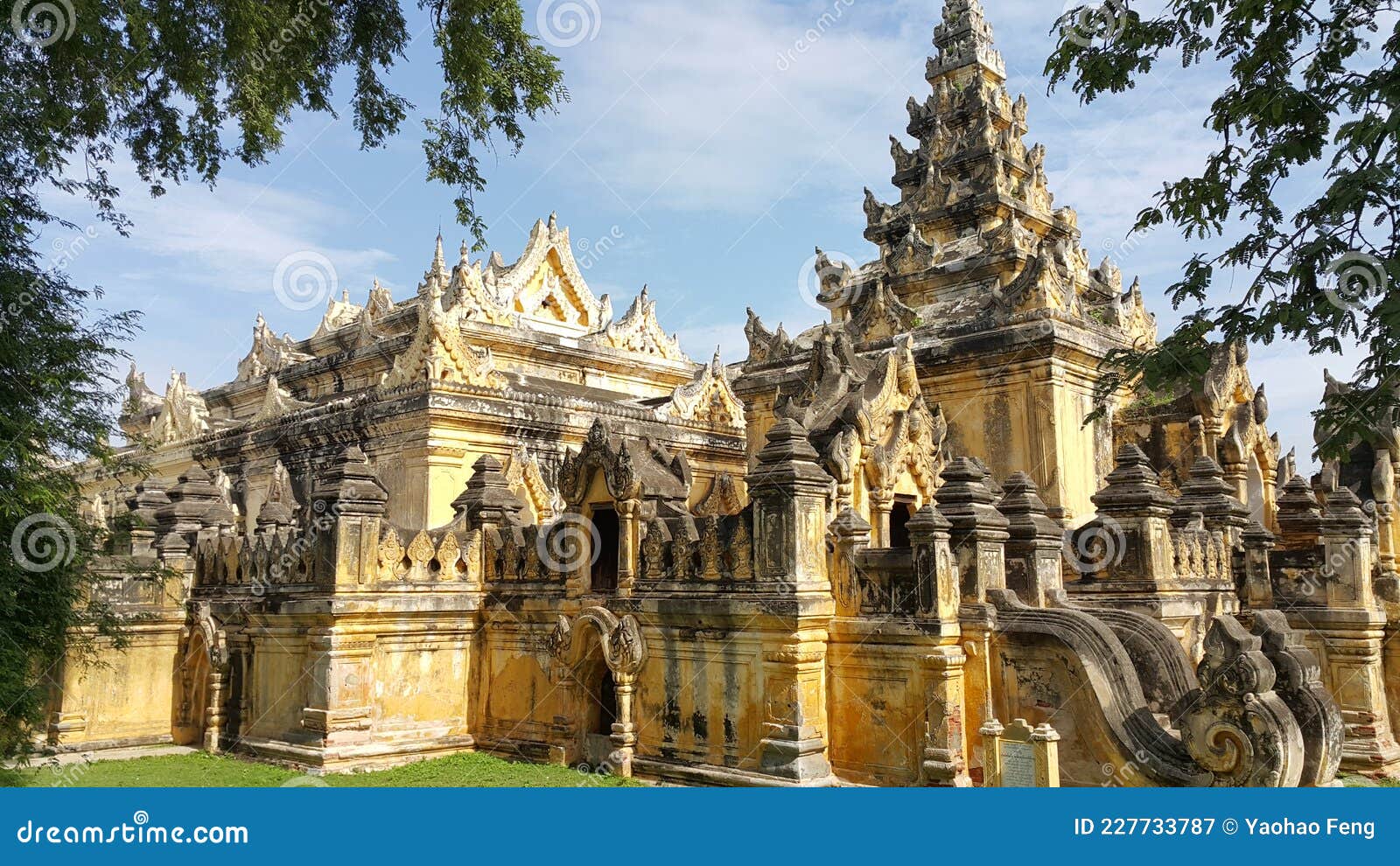 Yellow Temple in Myanmar stock image. Image of monastery - 227733787