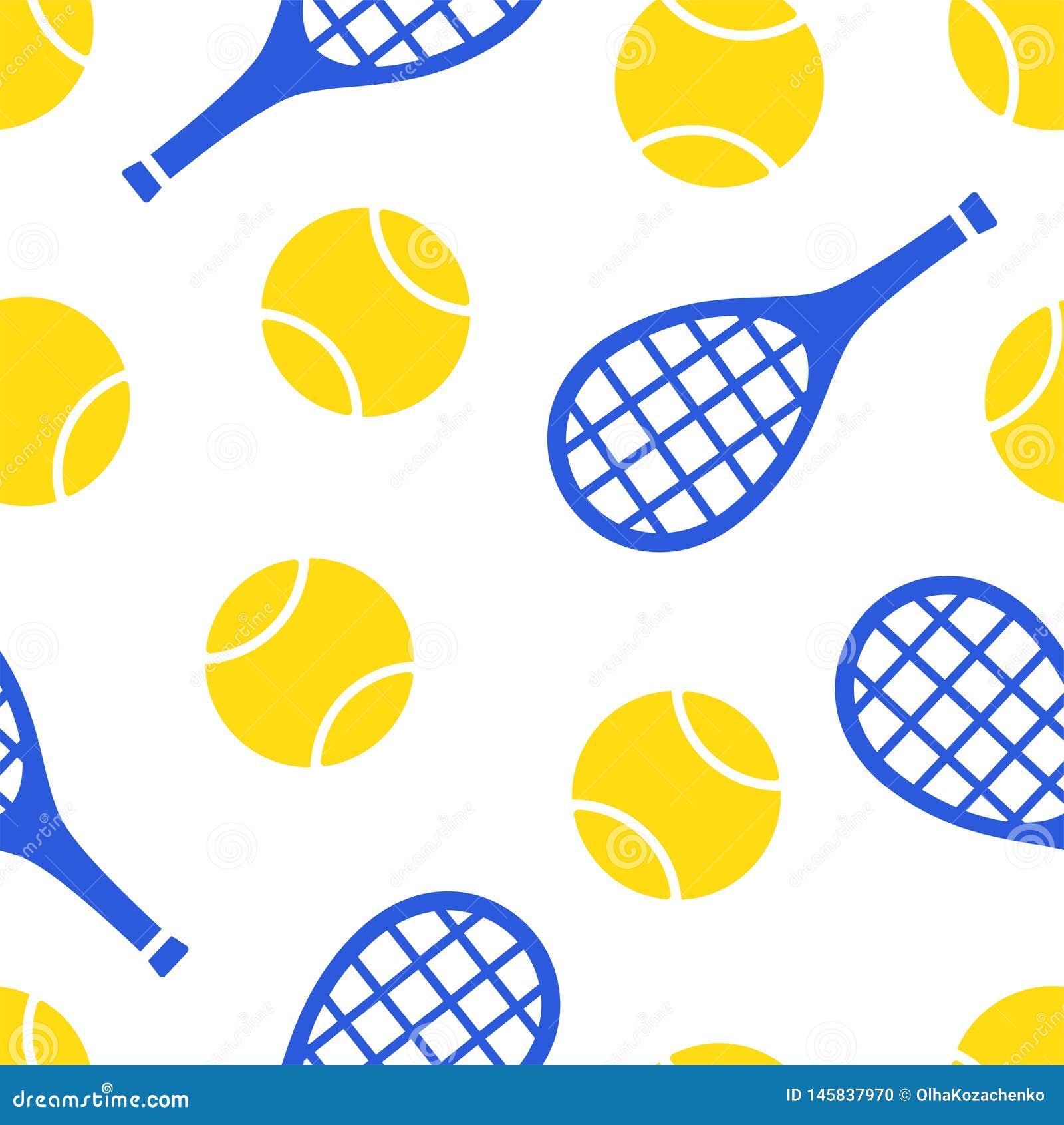 Yellow Tennis Ball and Racket Seamless Pattern Stock Vector ...