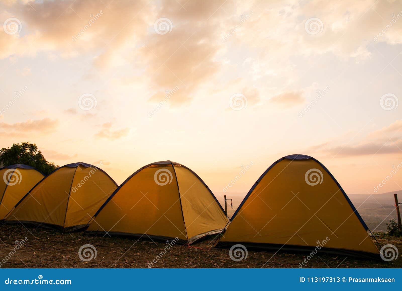 Yellow tent stock image. Image of lake, camp, forest - 113197313