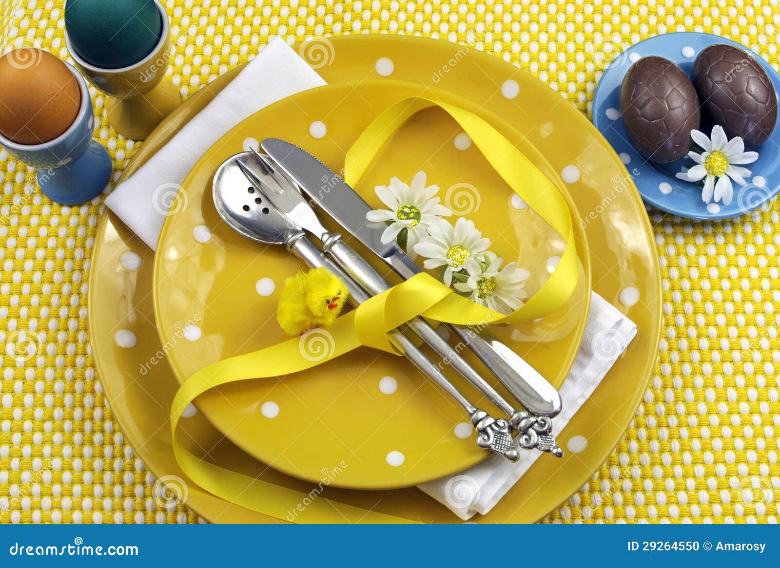 Yellow Theme Easter Dining Table Setting Stock Photo - Image of ...