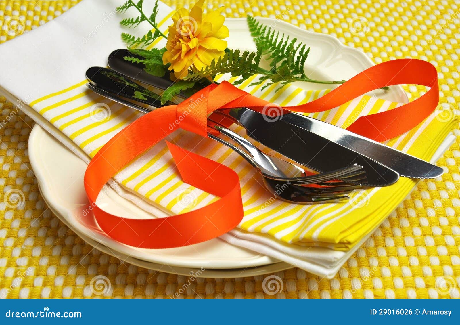 Yellow Theme Formal Dinner Table Setting. Stock Photo - Image of ...