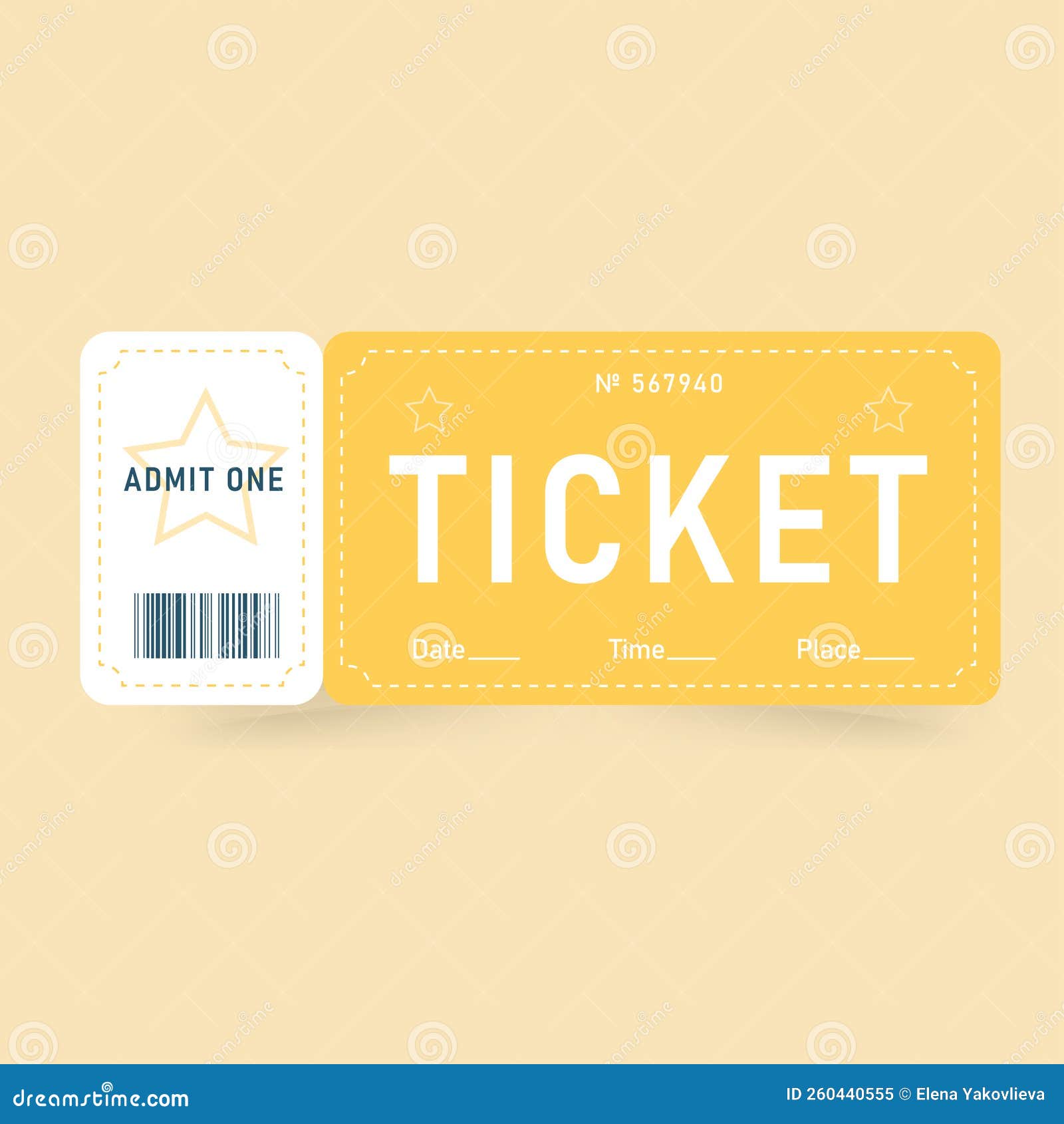 Yellow Ticket. Template Ticket. Vector Stock Vector - Illustration of ...