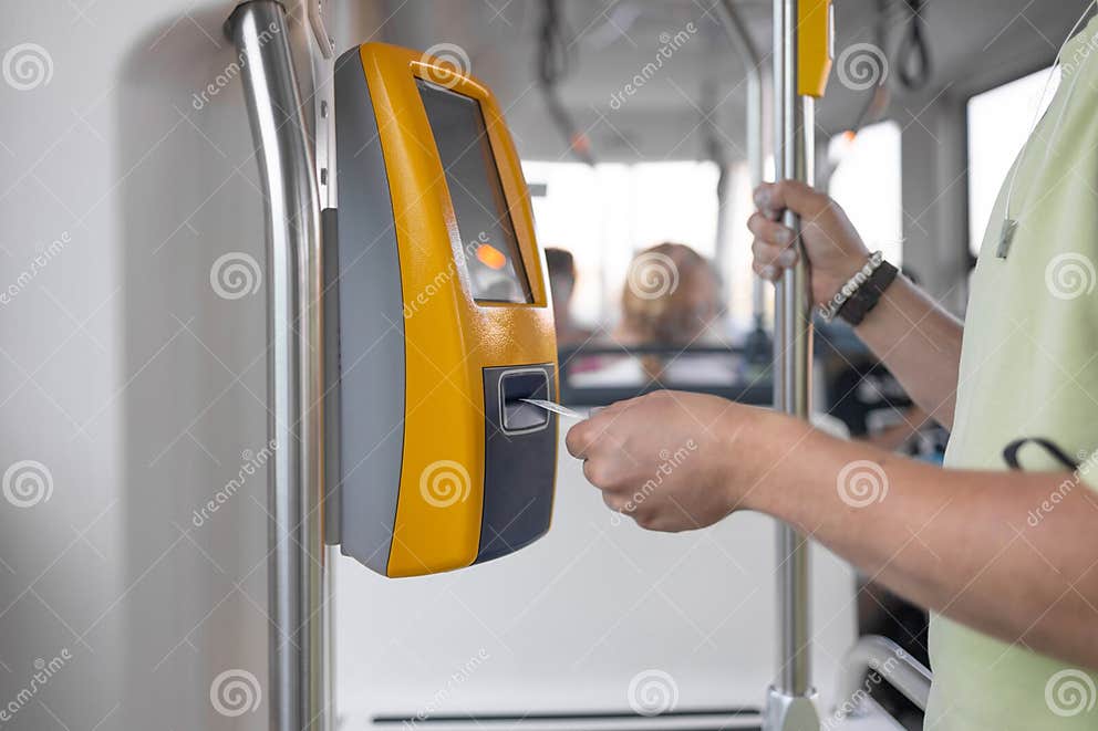 Yellow Ticket Validation Machine on a Modern Public Transport Bus ...