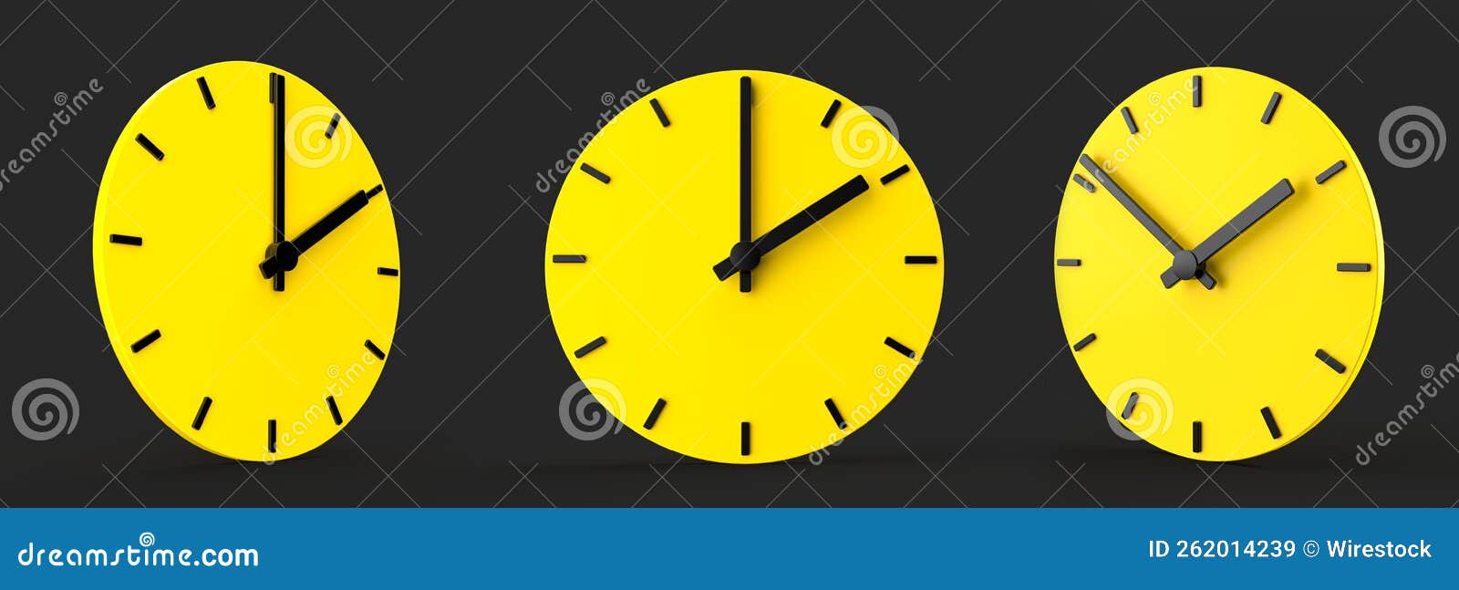 3D Rendering of Three Yellow Clocks in Round Shapes Stock Illustration ...