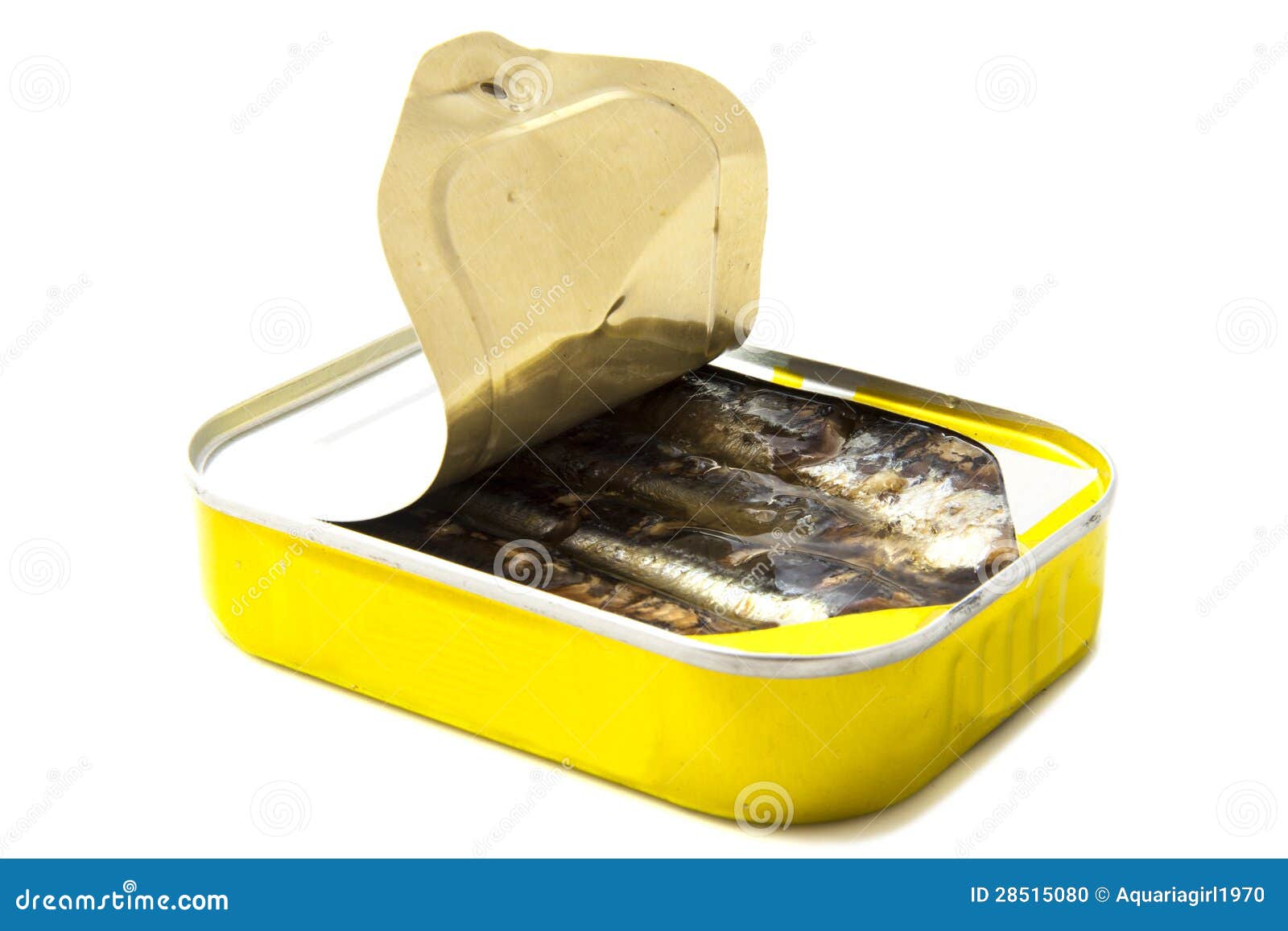 Yellow tin can with fish stock photo. Image of seafood - 28515080