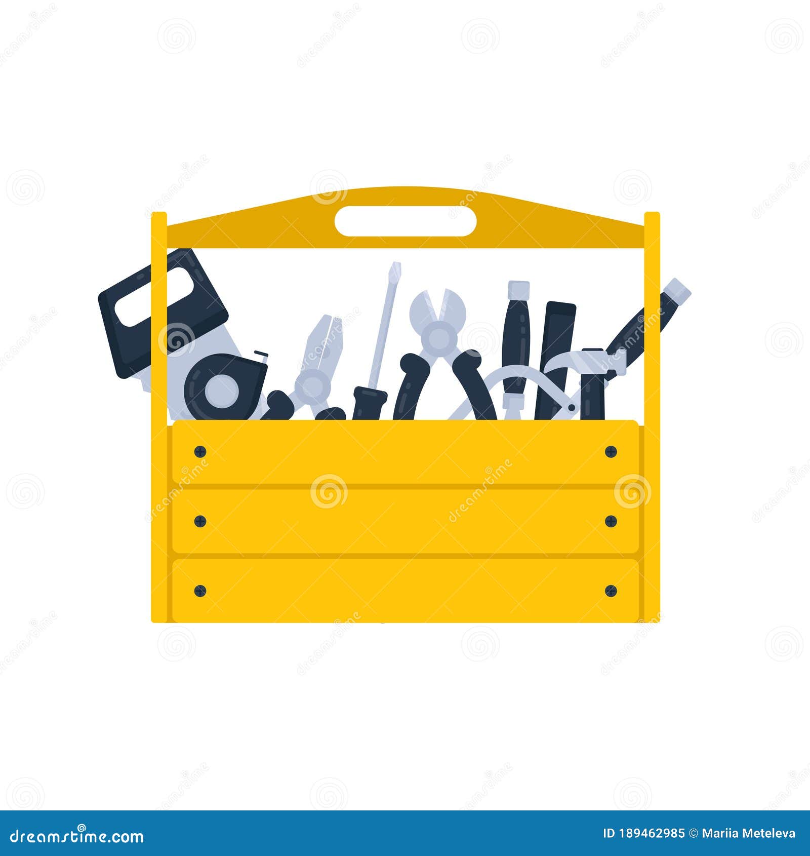 Yellow Toolbox with Instruments and Hand Tools Inside Stock Vector ...
