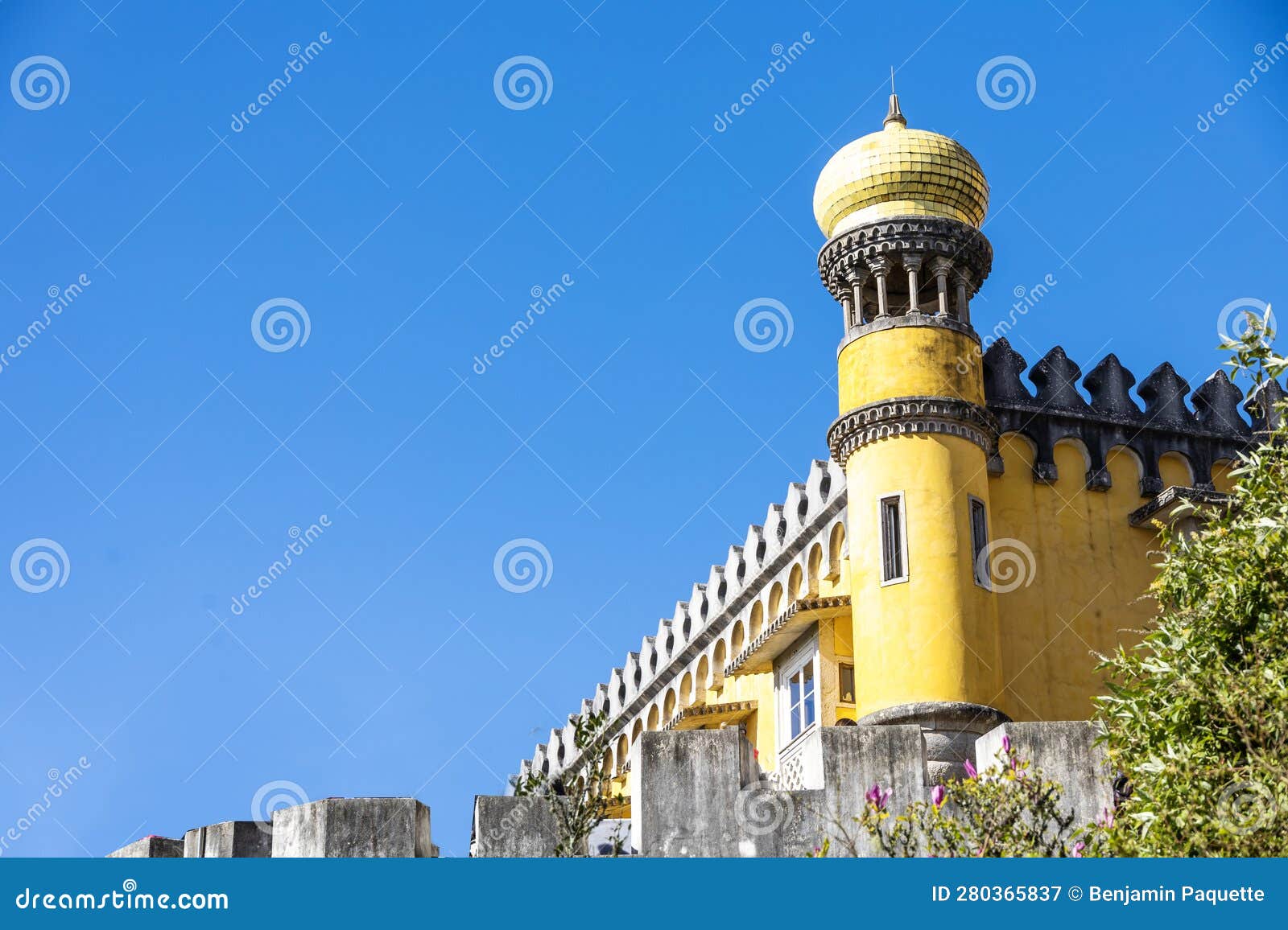 Yellow Tower on the Edge of a Wall of a Castle Stock Image - Image of ...