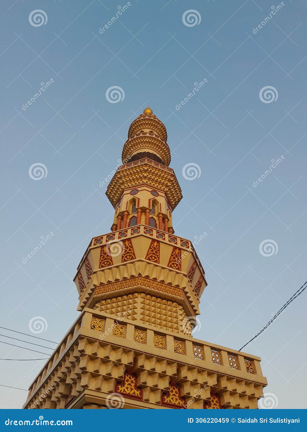 Yellow Tower Mosque Captured in the Bright Day Stock Image - Image of ...