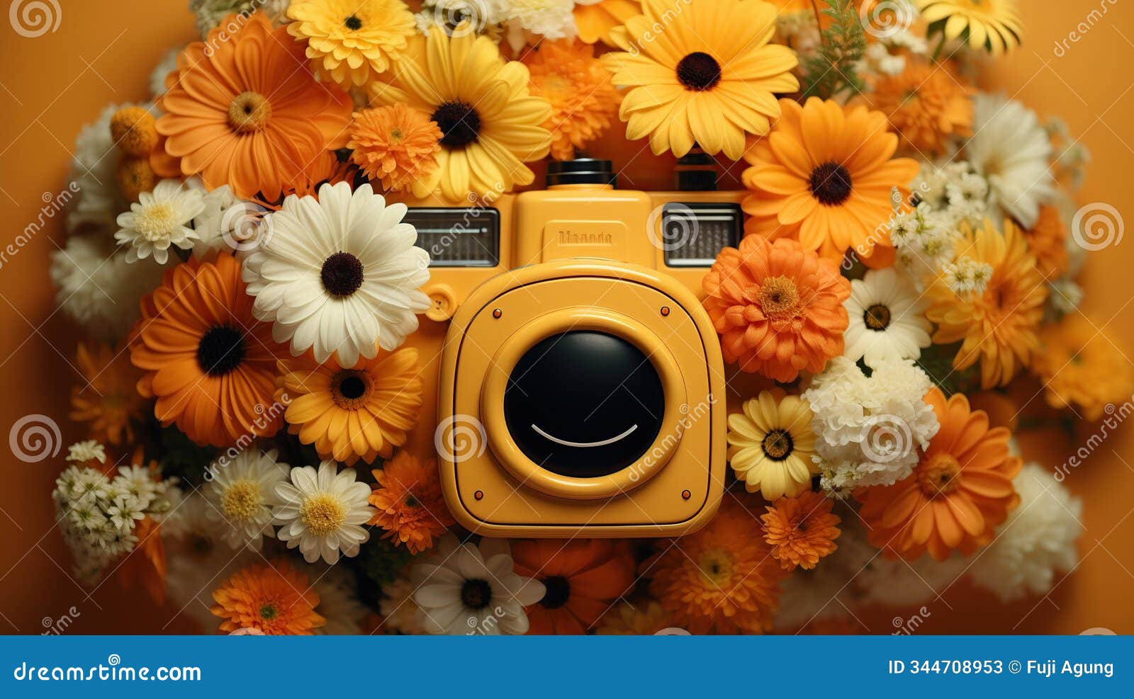 A Yellow Toy Camera with a Smiley Face Surrounded by Yellow and White ...