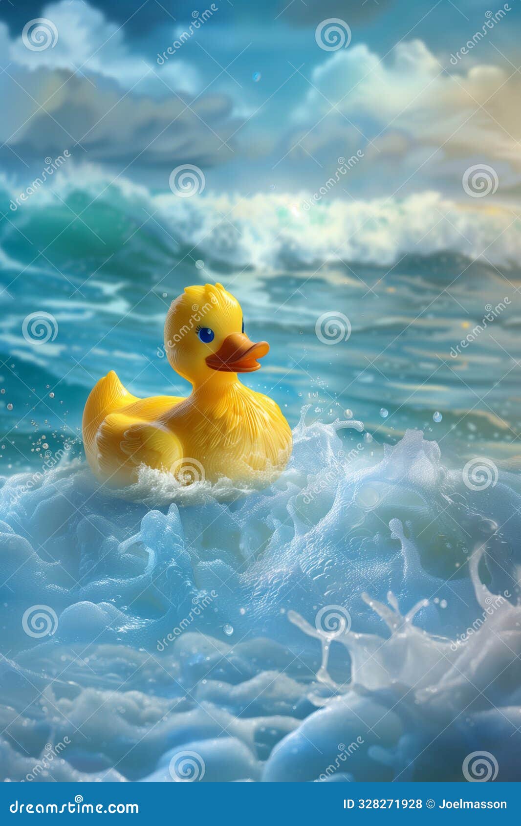 Yellow Toy Plastic Duck Floating in the Raging Ocean Water Stock ...