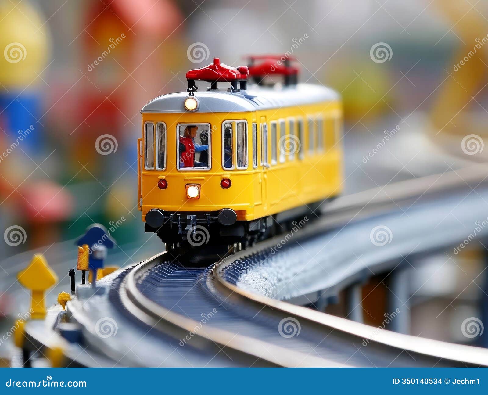 Yellow Toy Train Moving on Curved Track Stock Illustration ...