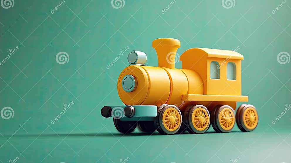 Yellow Toy Train on a Teal Background Stock Illustration - Illustration ...
