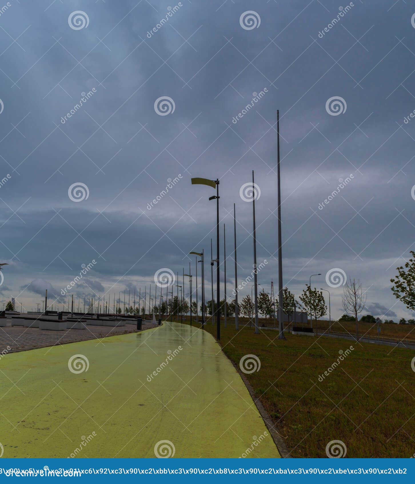 Yellow Track at the Stadium for Cyclists Stock Photo - Image of road ...