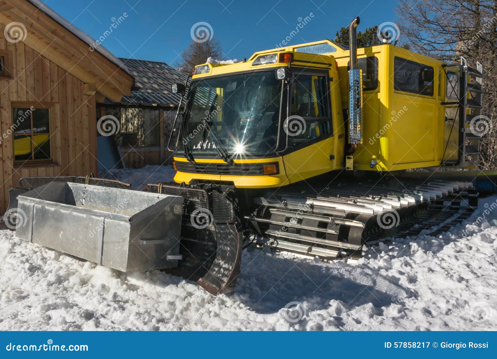 Yellow Tracked Vehicle on Snow, Grooming Machine Stock Image - Image of ...