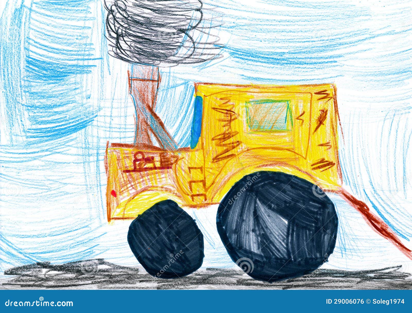 Yellow Tractor. Child Drawing Stock Illustration - Illustration of ...
