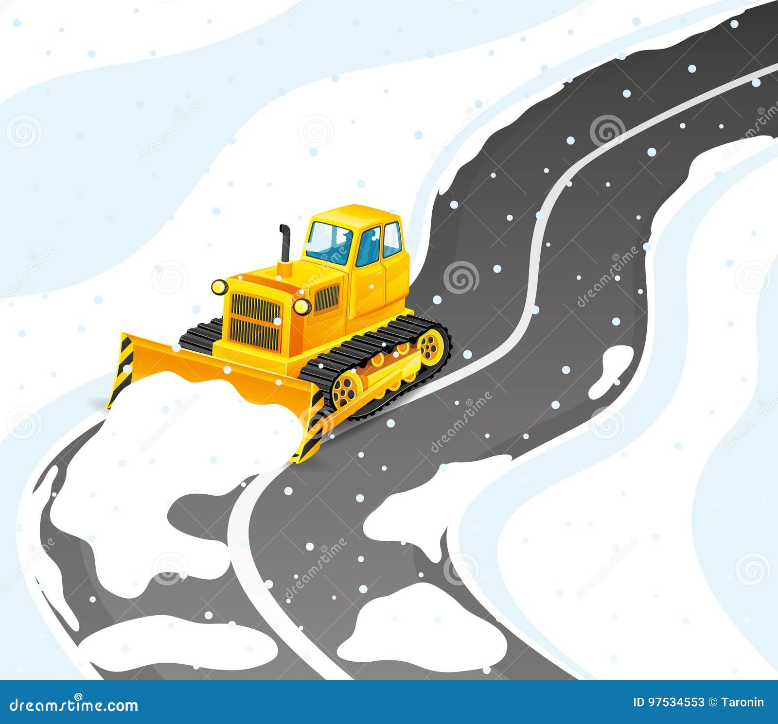 Yellow Tractor Cleans Road from Snow. Stock Vector - Illustration of ...