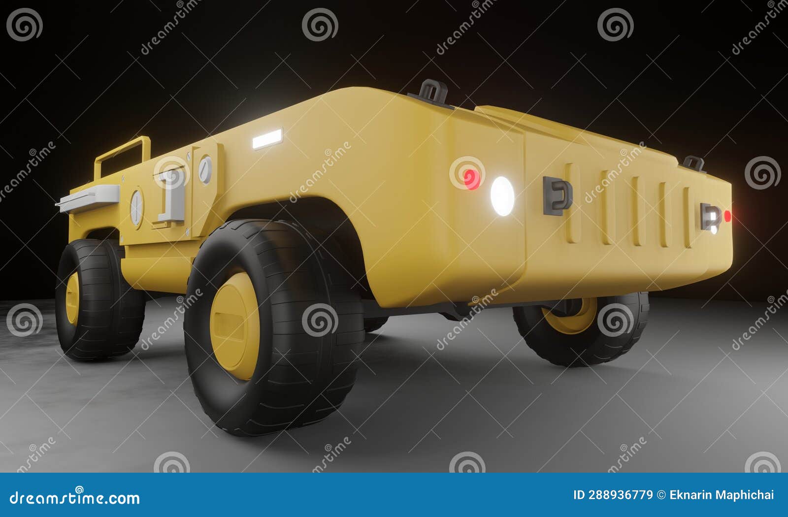 Yellow Tractor Side View 3d Rendering Model Stock Illustration ...