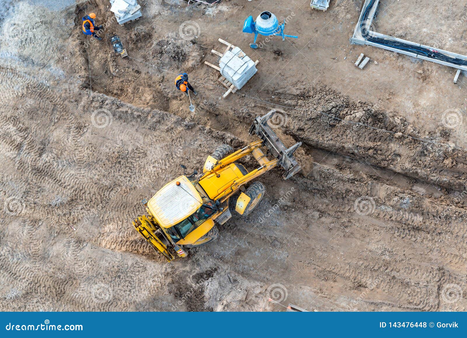 Yellow tractor - top view stock photo. Image of industry - 143476448