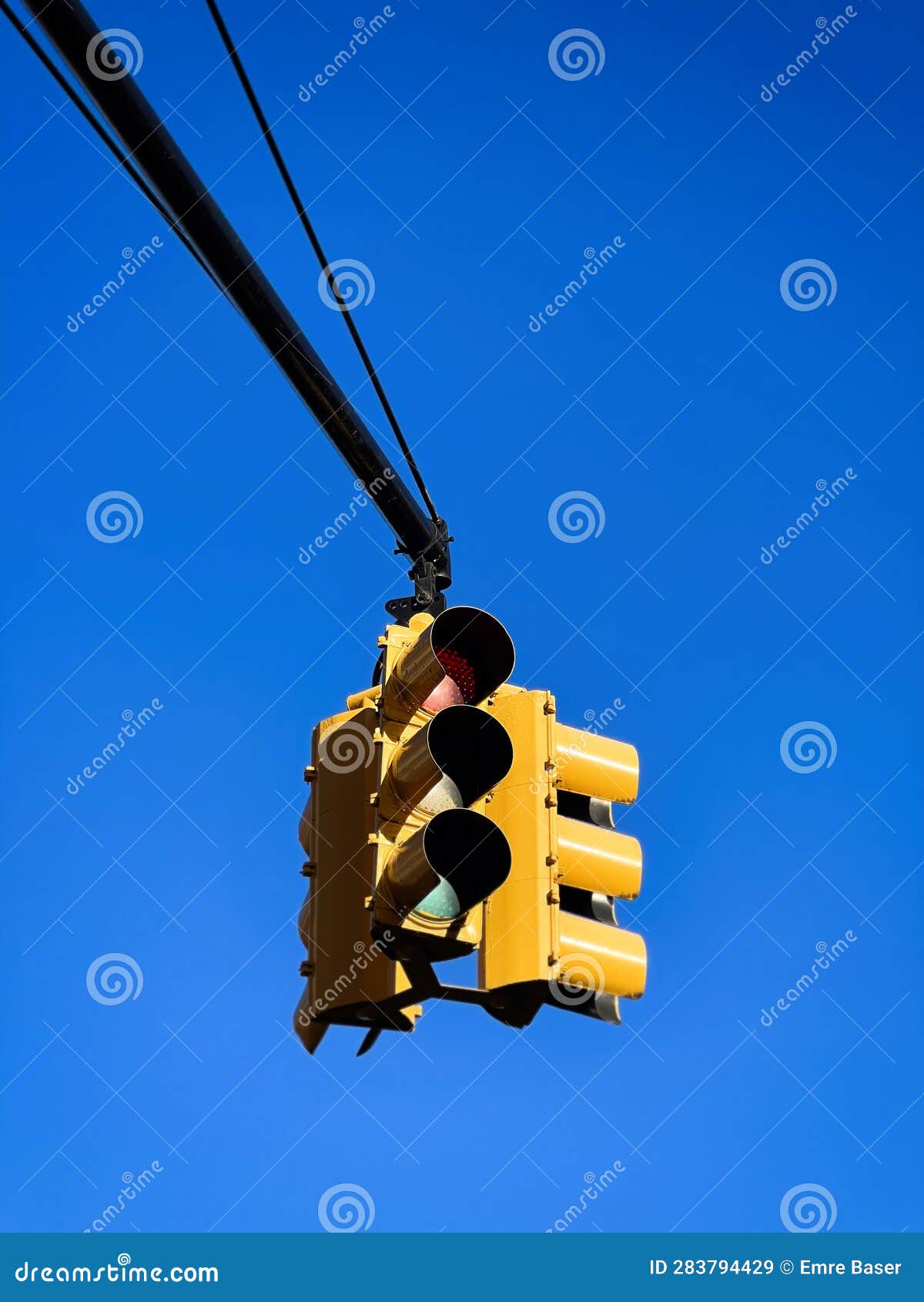 Yellow Traffic Light on a Blue Sky Background Stock Image - Image of ...