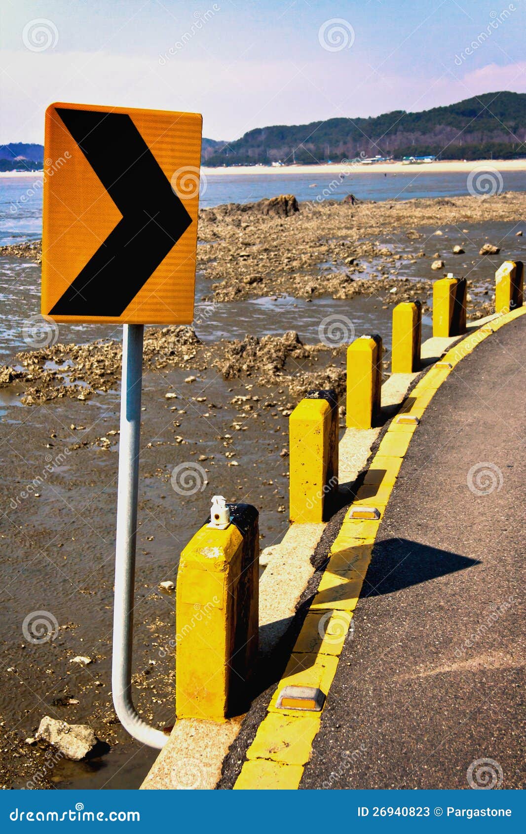 Yellow Traffic Signs on Seaside Border Stock Image - Image of korea ...