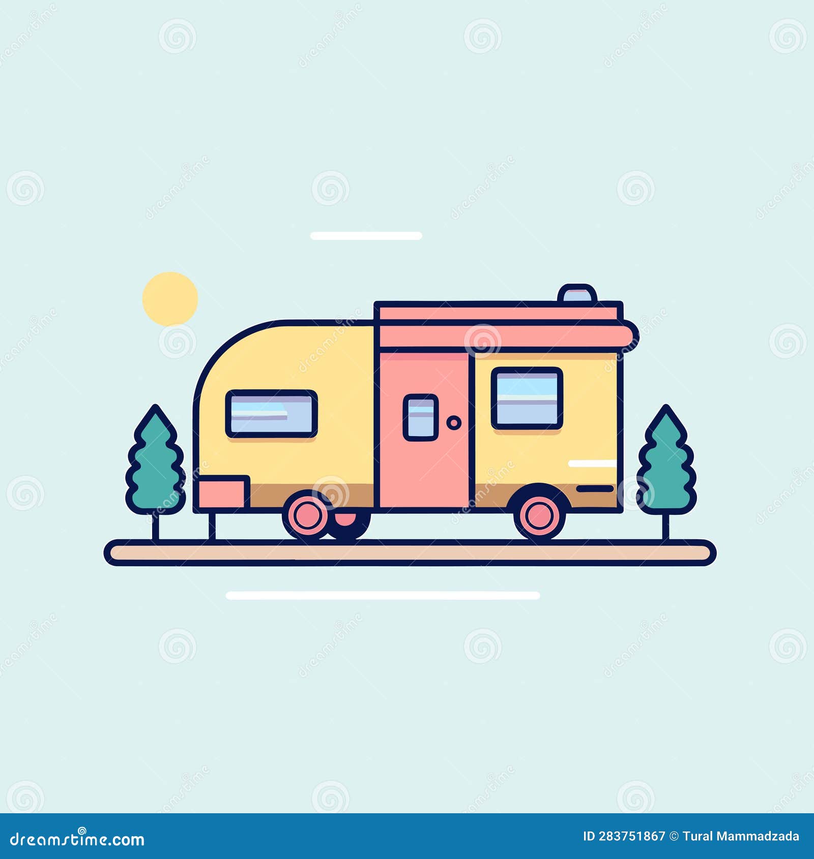 Vector of a Yellow Trailer Parked on a Road Stock Vector - Illustration ...