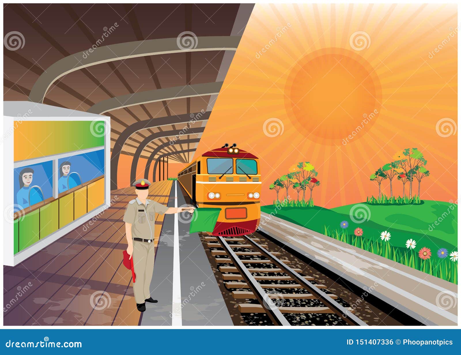 The yellow train stock vector. Illustration of staff - 151407336