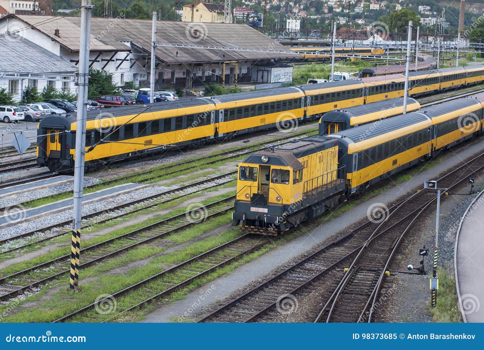 Yellow Trains on Railway Infrastructure in Czech Republic Editorial ...