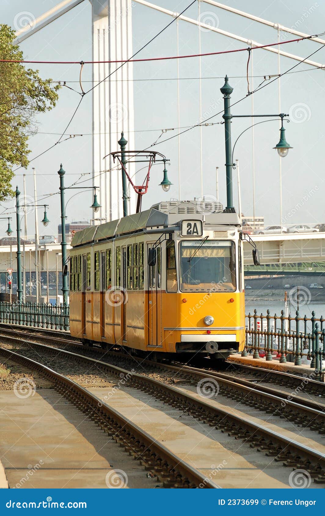 Yellow tram stock image. Image of tram, street, hungarian - 2373699
