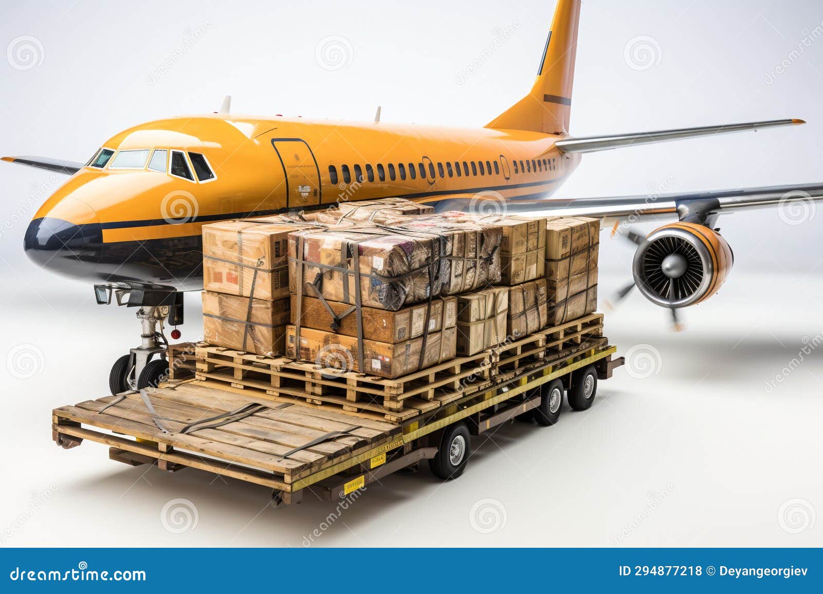 Yellow Transport Plane and Pellets with Cargo Shipments Stock ...