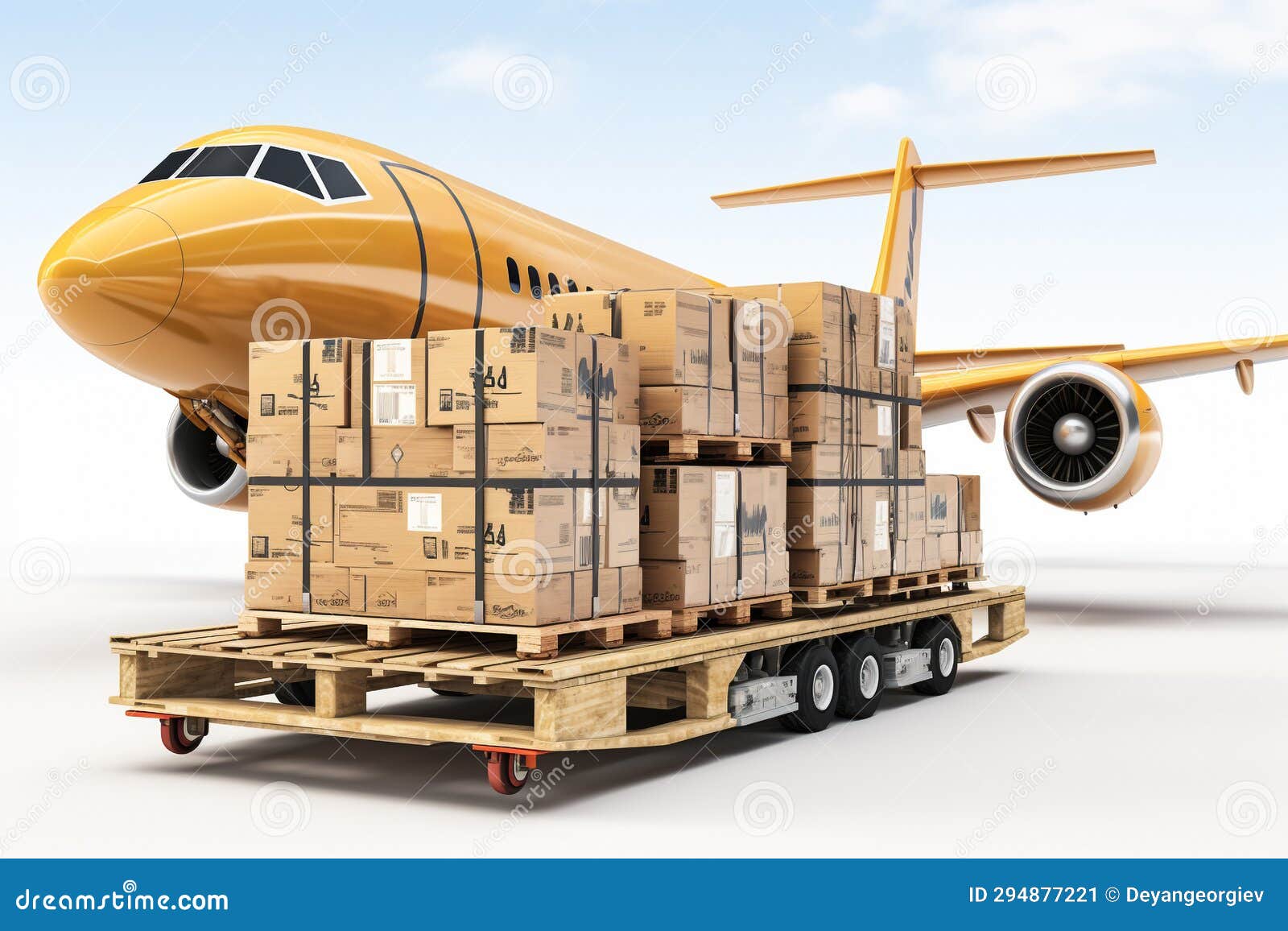 Yellow Transport Plane and Pellets with Cargo Shipments Stock ...