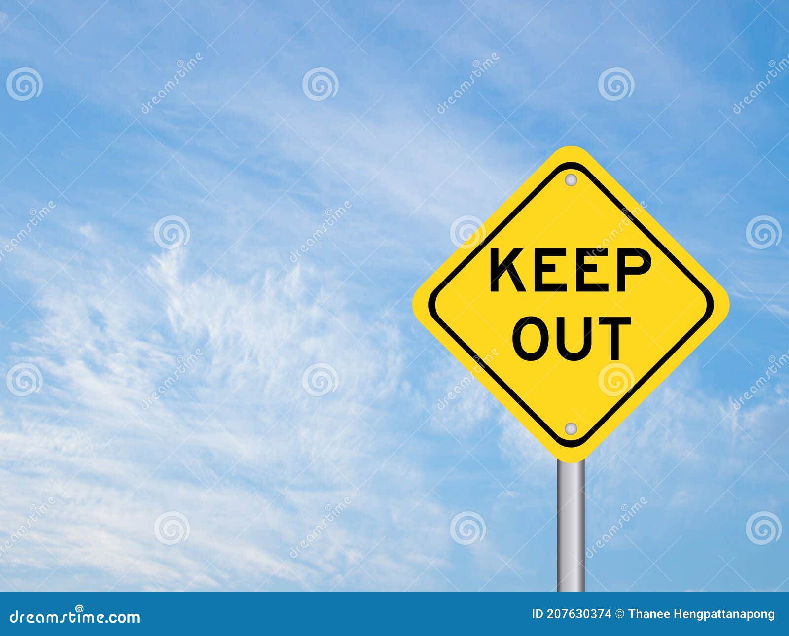 Yellow Transportation Sign with Word Keep Out on Blue Sky Stock Photo ...