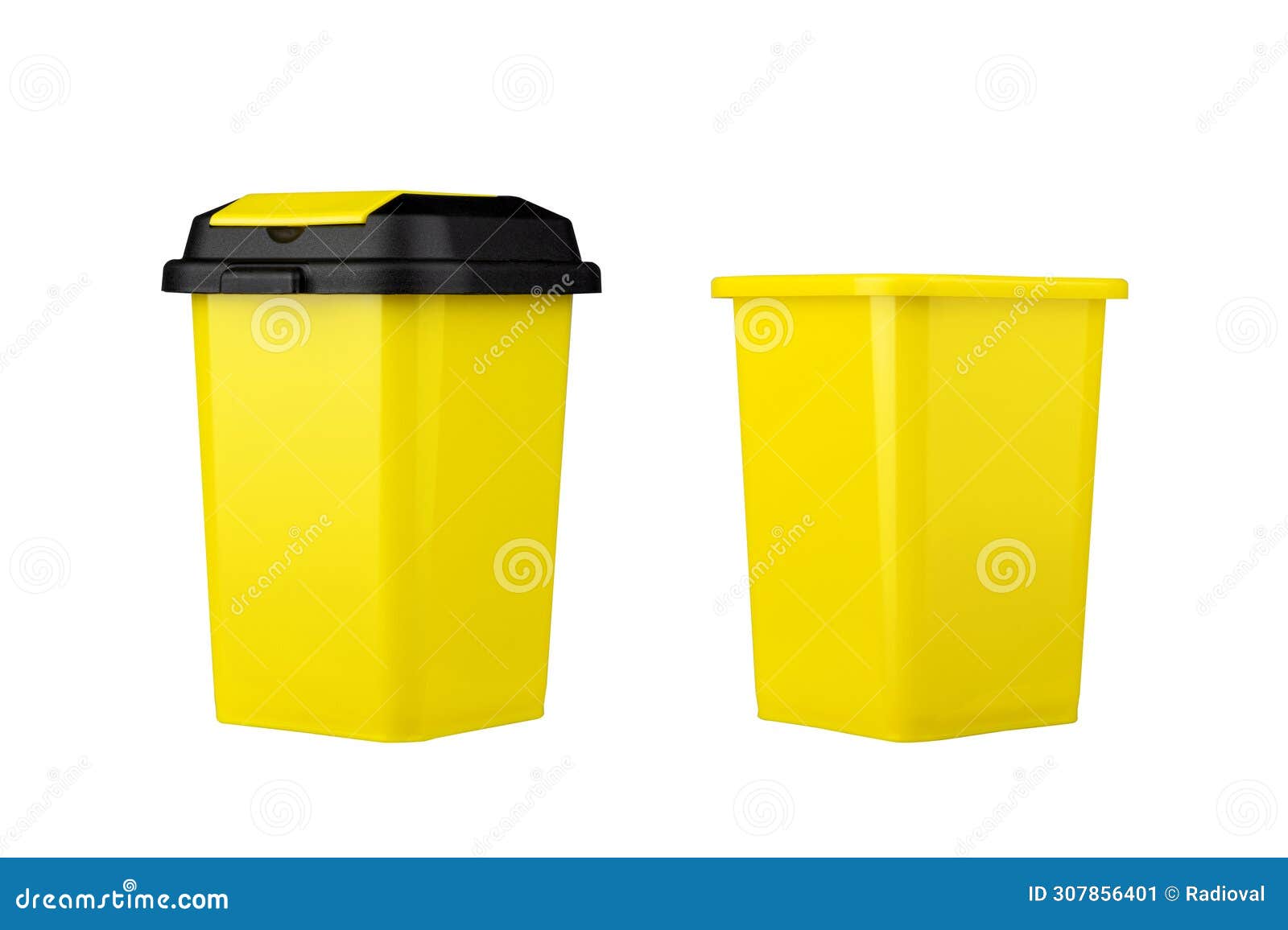 Yellow Trash Can. with and without a Lid. Side View. Isolated on White ...