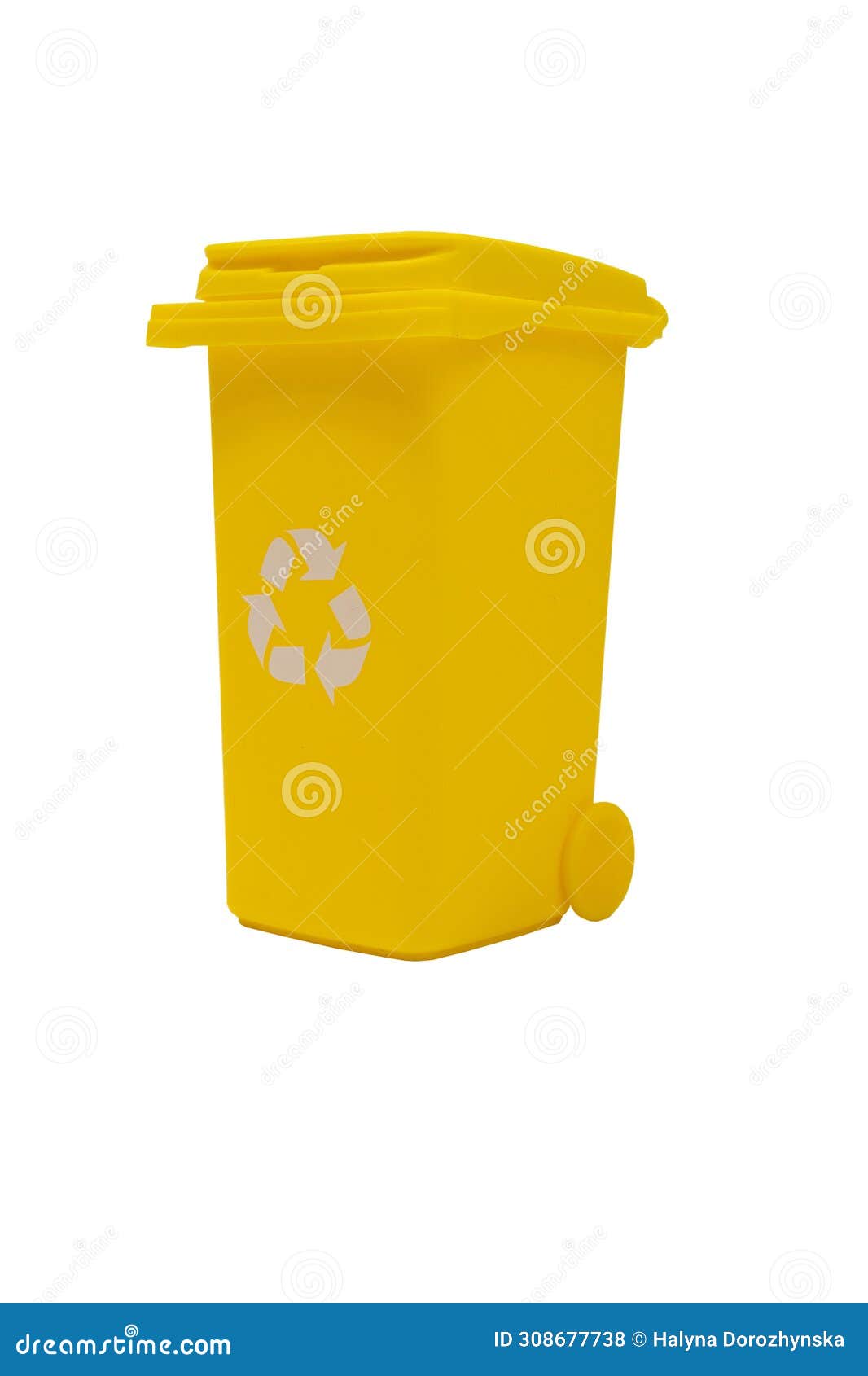 Yellow Trash Can with Recyclable Lid Isolated on a White Background ...