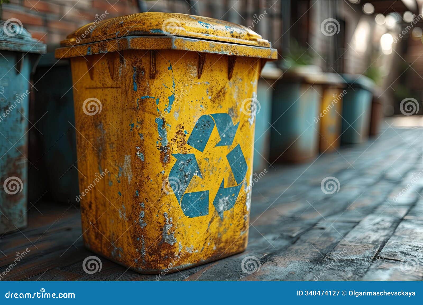 Yellow Trash Can with a Recycling Symbol on it Stock Illustration ...